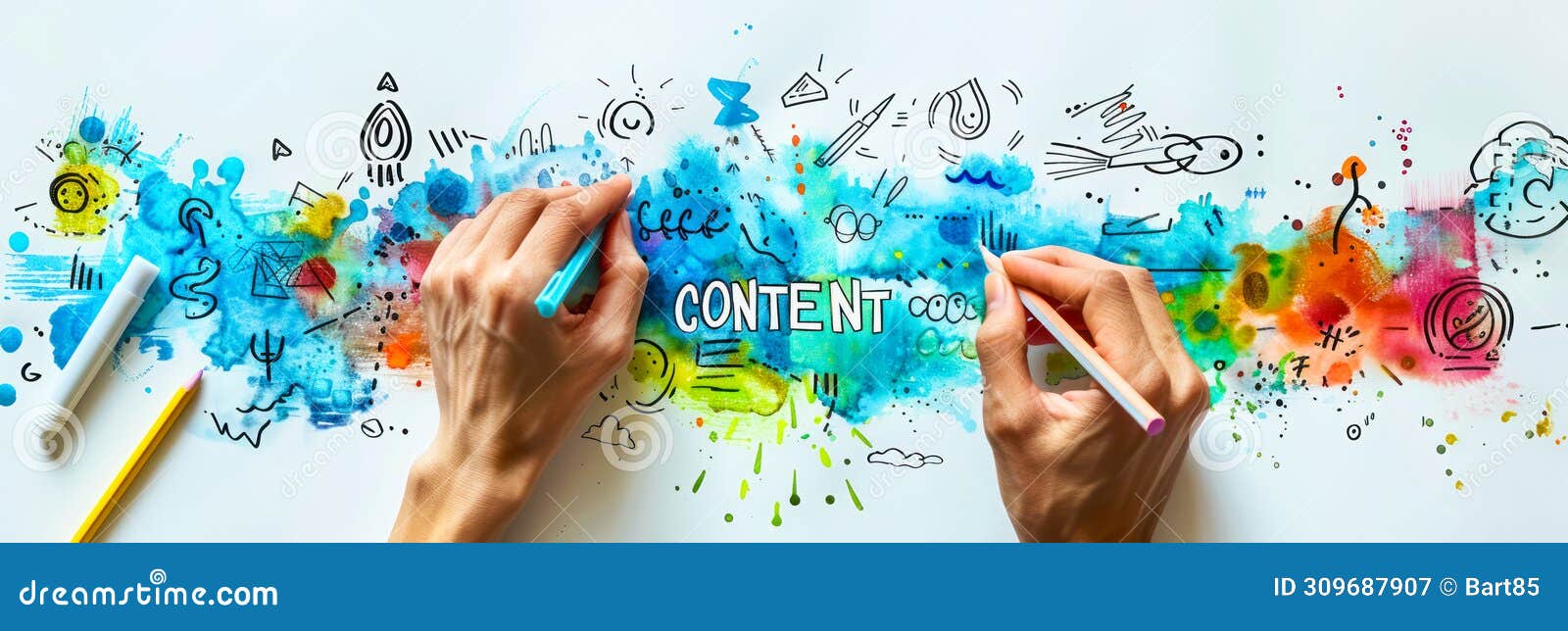 Creative Content Development Process with Hands Writing and Drawing ...