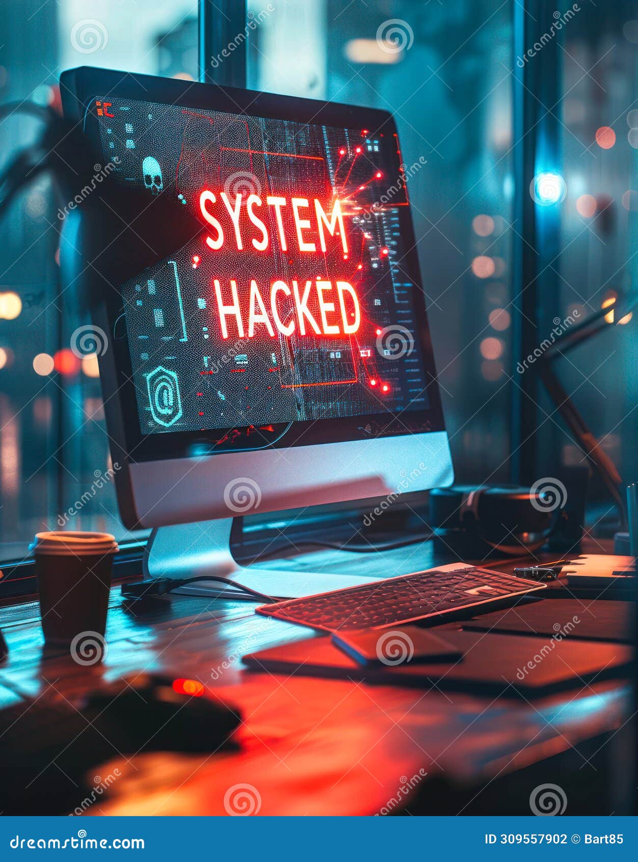 Cybersecurity Breach Warning With SYSTEM HACKED Alert On A Computer ...