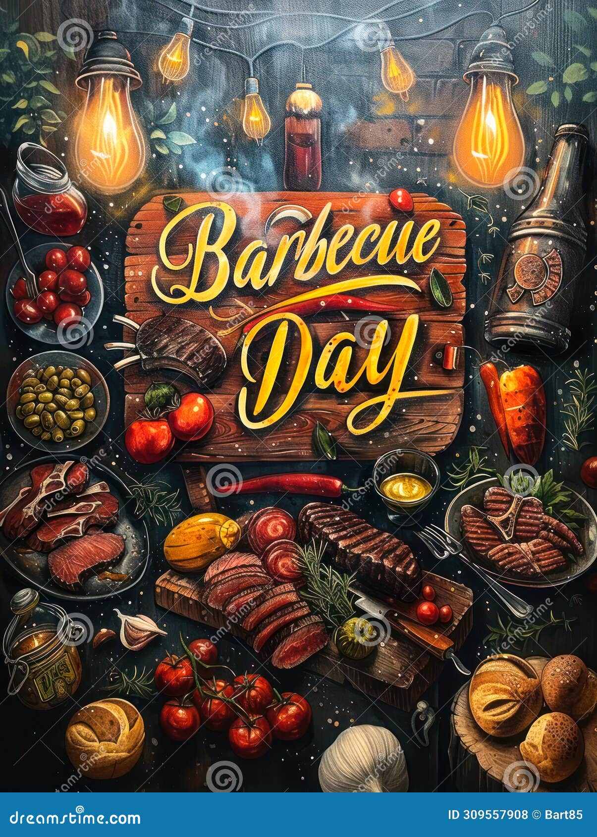 Elegant Barbecue Day Poster with Calligraphy Text with Various Barbecue ...