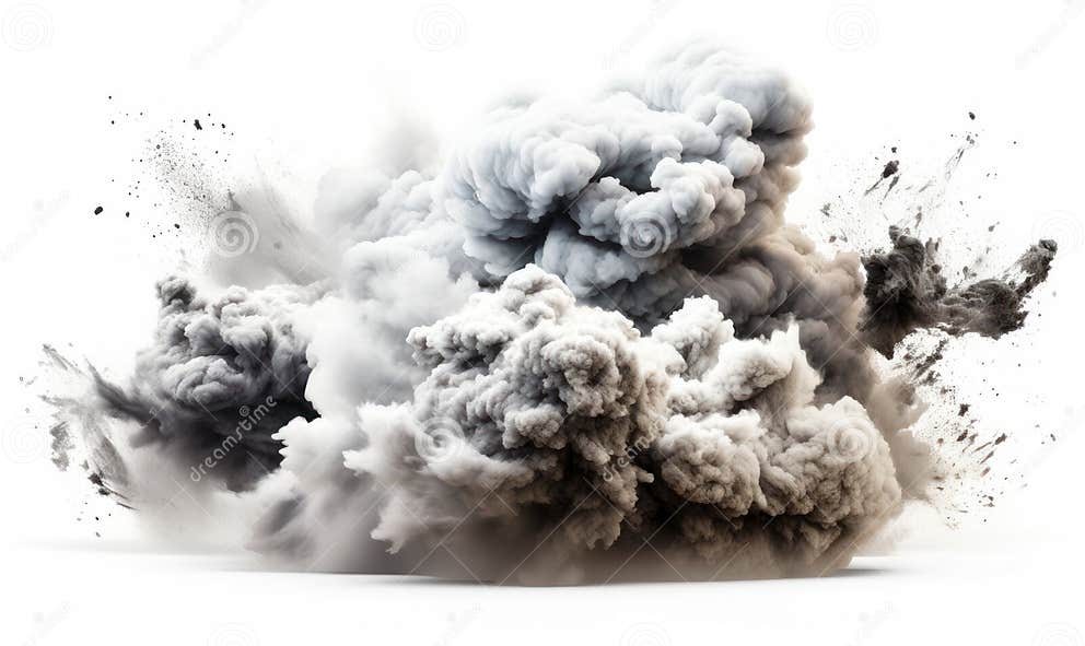 Explosive Burst of Dense Smoke Clouds Isolated on White Background ...