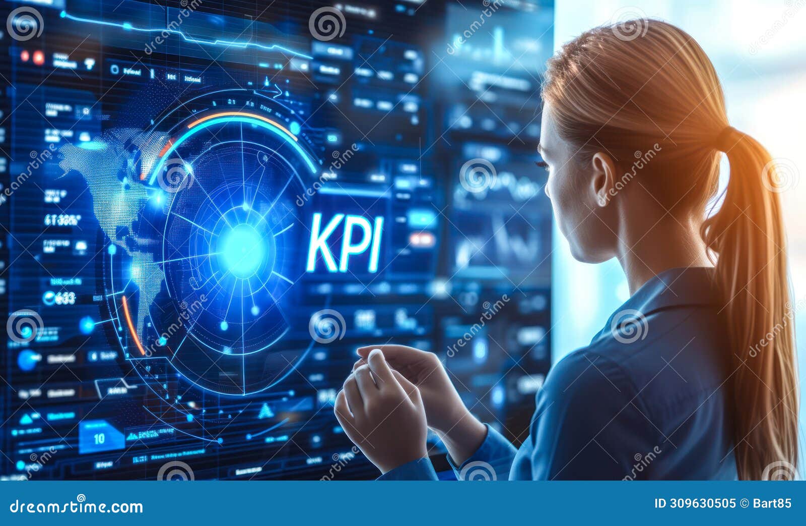 Focused Businesswoman Analyzing Key Performance Indicators (KPI) on ...