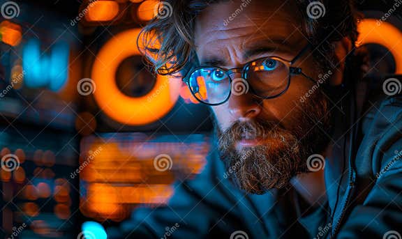 Focused Programmer Engaged In Cybersecurity Coding On A Global Network