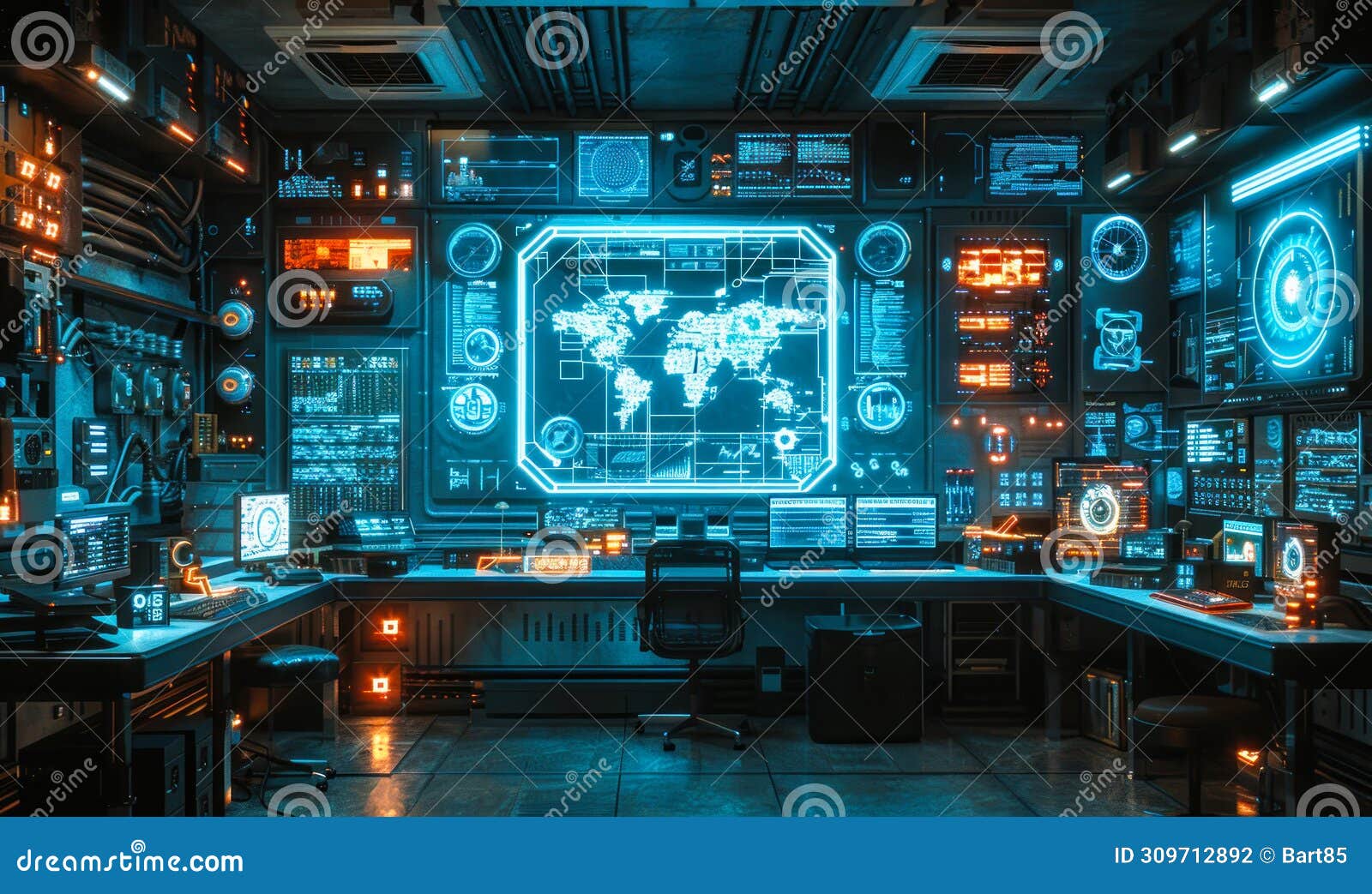 Futuristic Concept Room With Holographic Projection Of Technical ... Futuristic Concept Room With Holographic Projection Of Technical ...