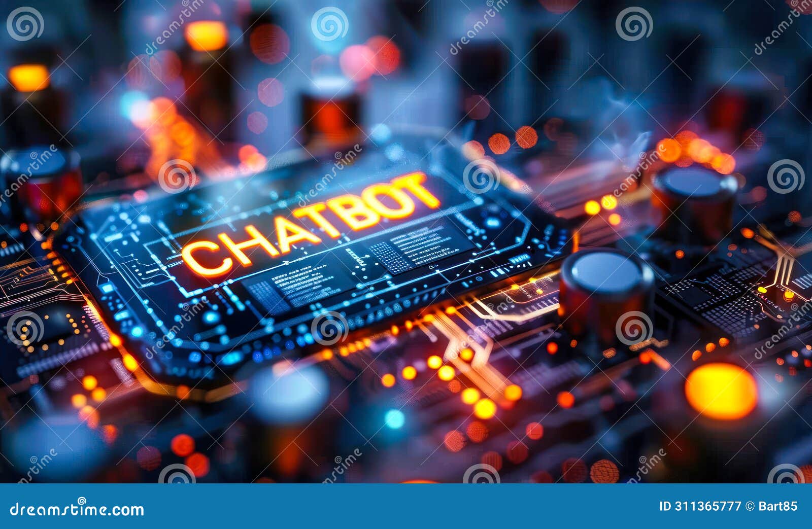 Futuristic Digital Chatbot Technology Interface with Glowing Circuit ...