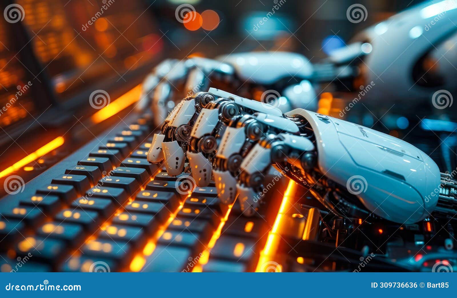 Futuristic Robotic Arms Engaged In Cyber Operations, Typing Rapidly On ...