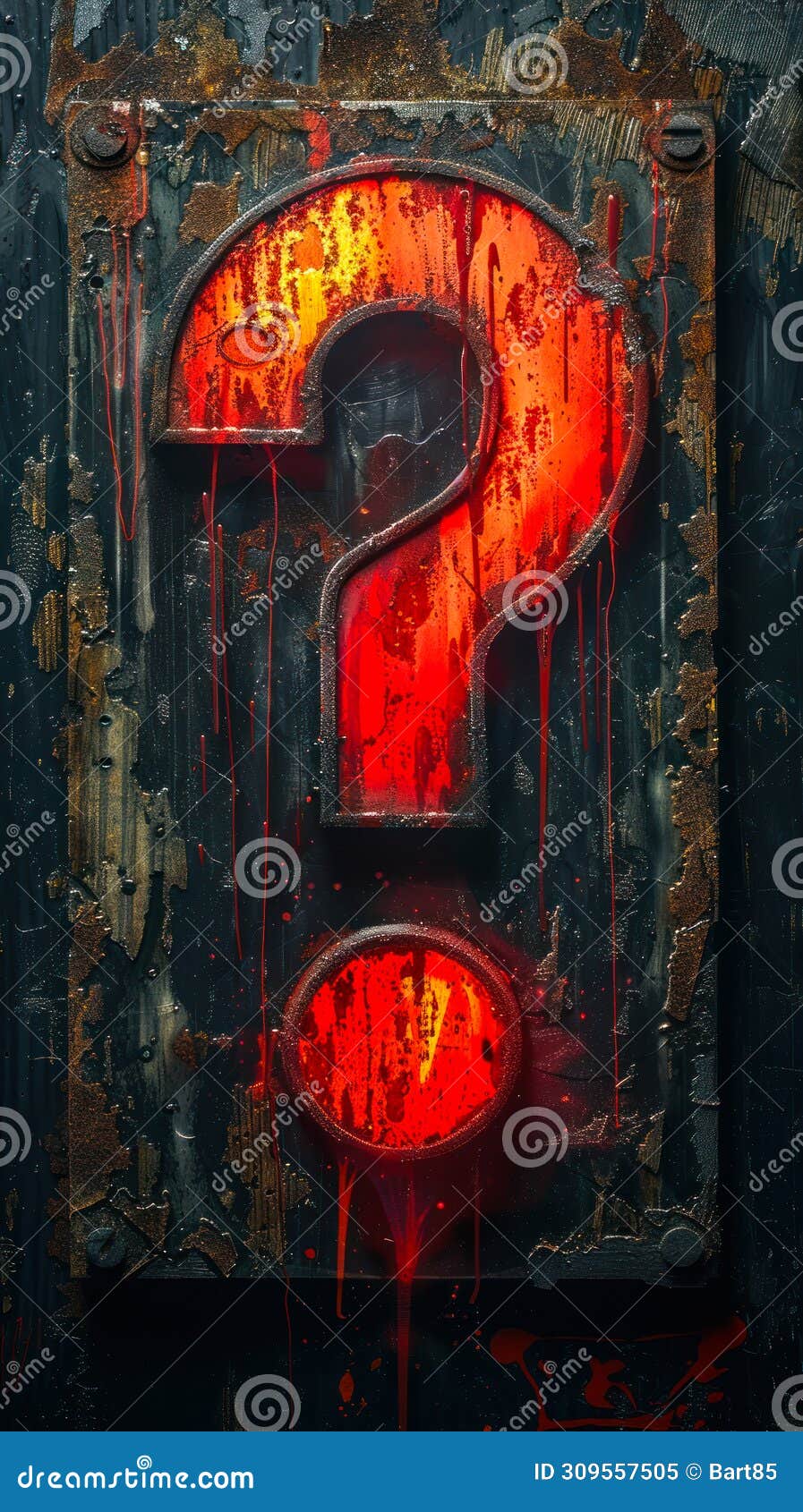Glowing Red Question Mark on Dark Rustic Background with Dripping Paint ...