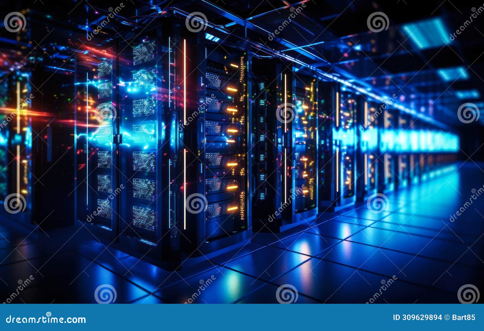High-Tech Data Center Server Racks with Glowing LED Lights, Symbolizing Network Infrastructure ...