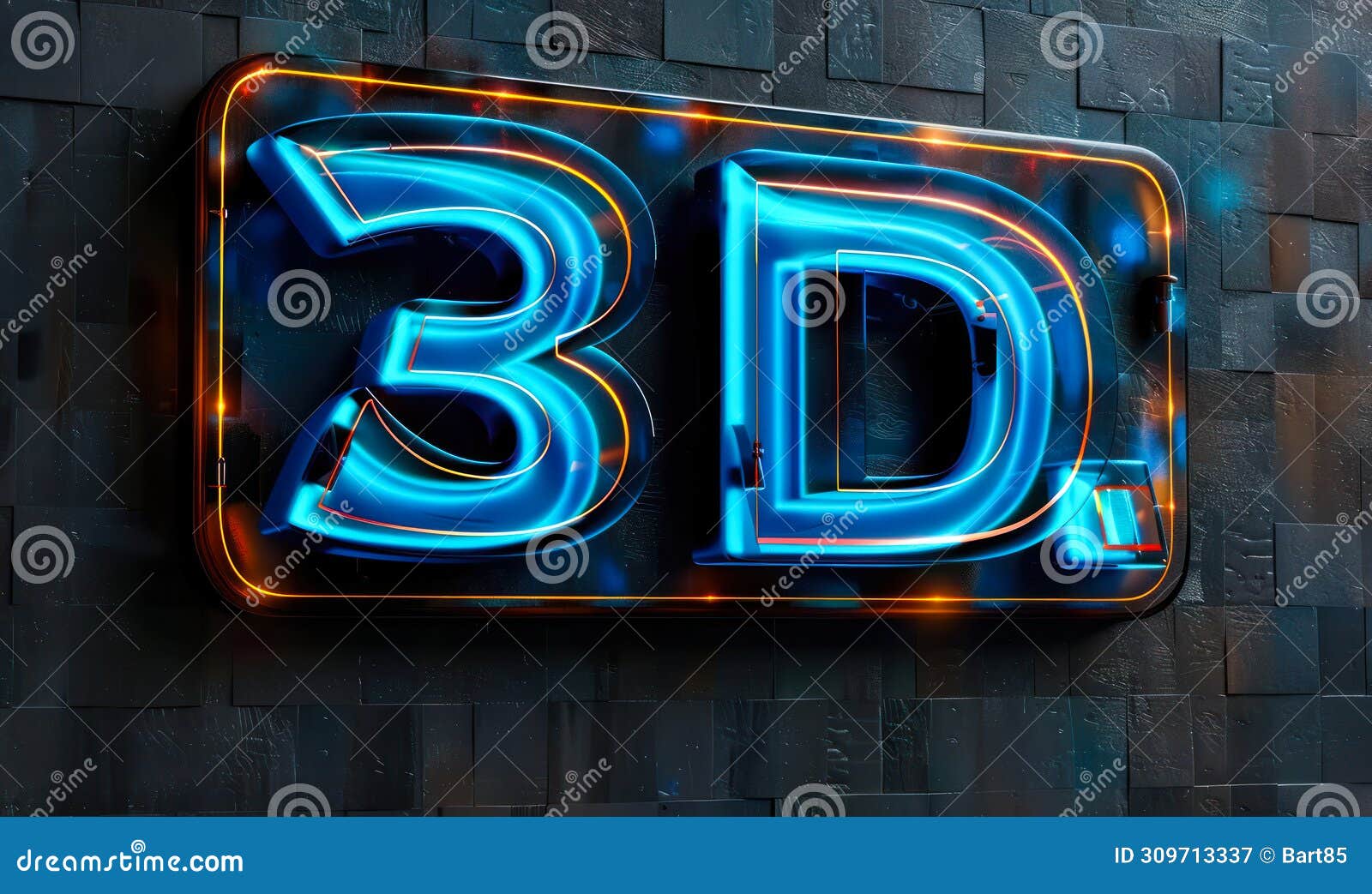 Modern 3D Neon Sign Glowing with Blue Light, Mounted on a Dark Wall ...