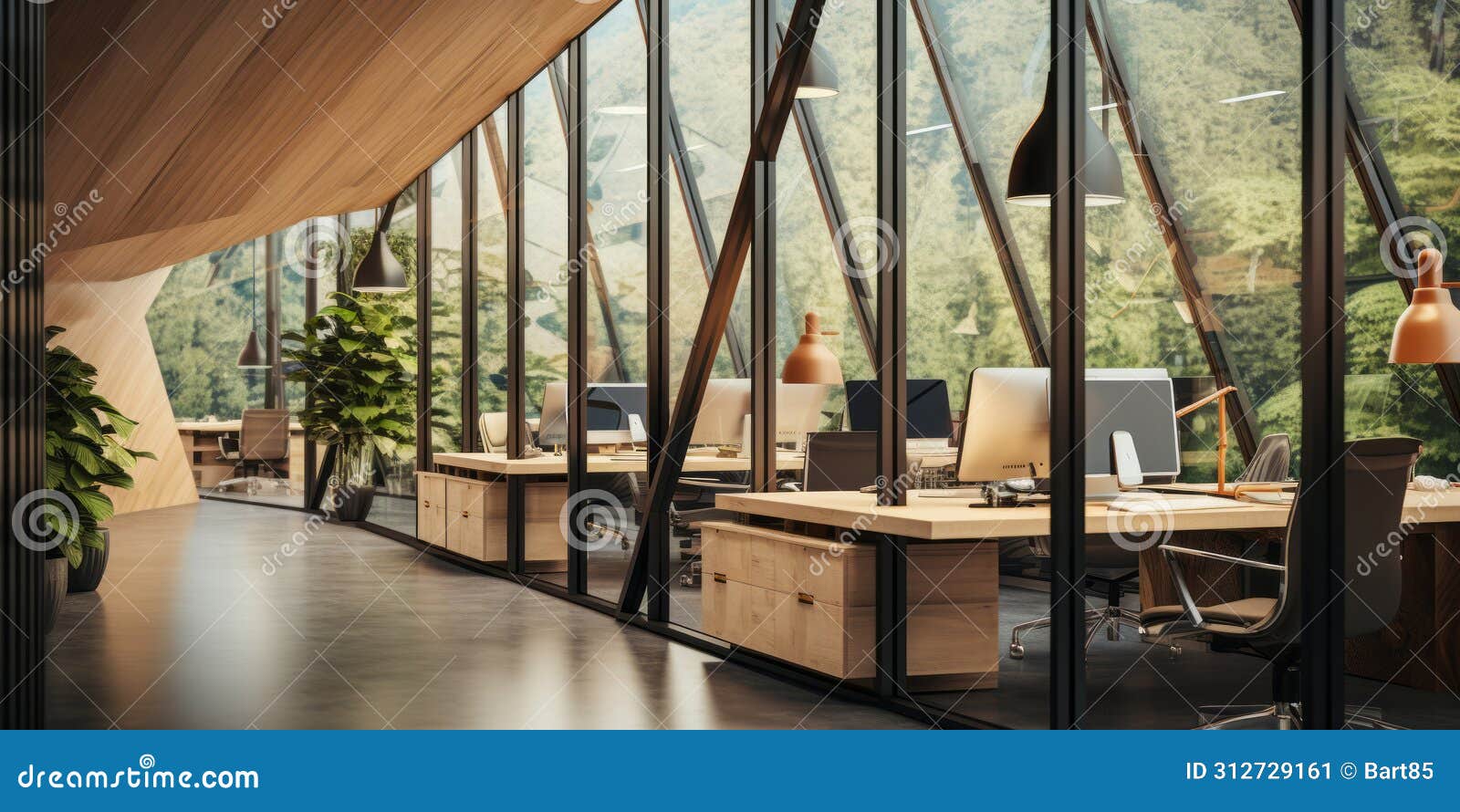 Modern Office Elegance PC Workstation With A Breathtaking Window Vista ...