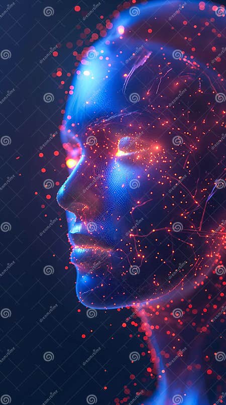 Neural Network Brain Activity of a Digital Human Profile with Glowing ...