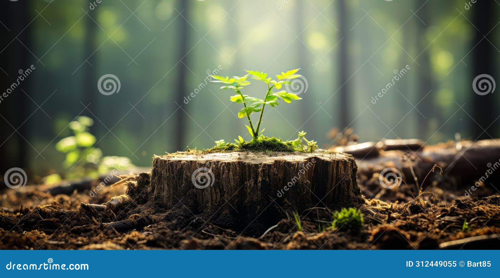 Old and New Young Tree Emerges from Aged Tree Stump Stock Illustration ...