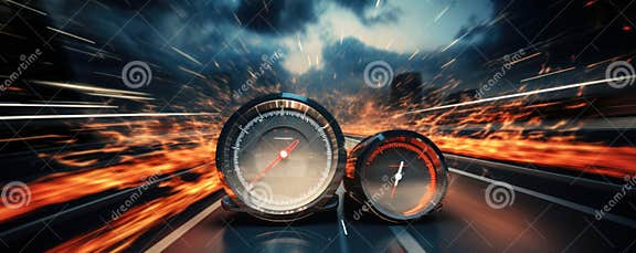 Pushing Limits Speedometer Clocking High Speed on Fast Track Stock ...