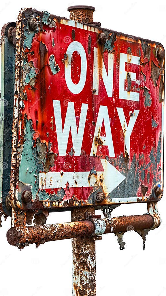 Rustic and Weathered One Way Sign with a Directional Arrow, on a Rusty ...
