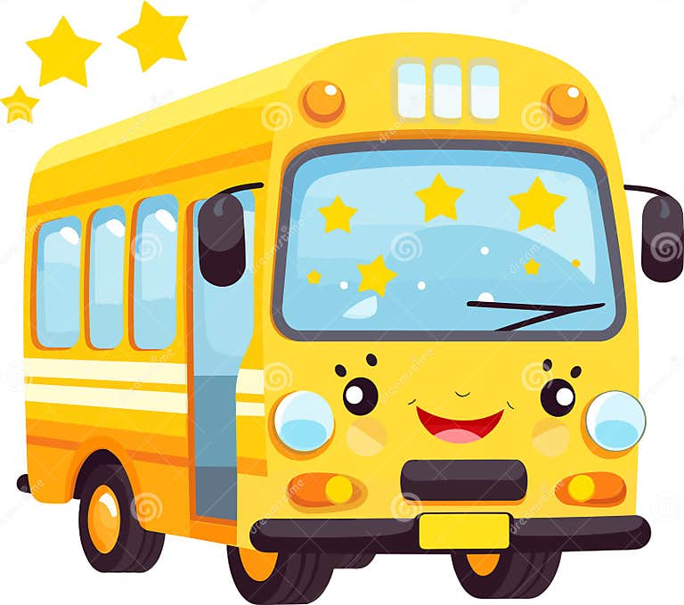 Cute Kawaii Yellow School Bus Vector Illustration Back To School ...