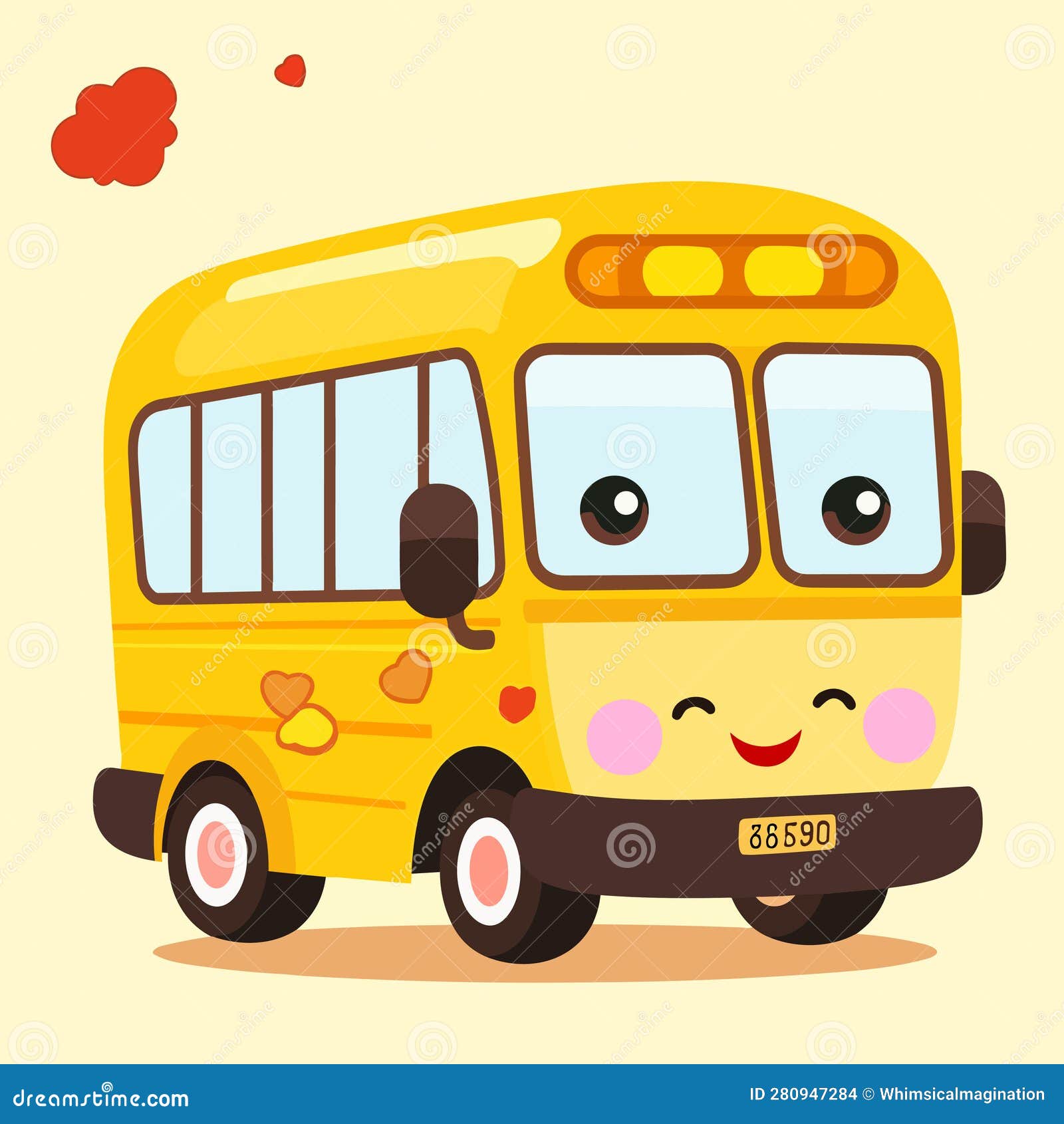 Cute Kawaii Yellow School Bus Vector Illustration Back To School ...