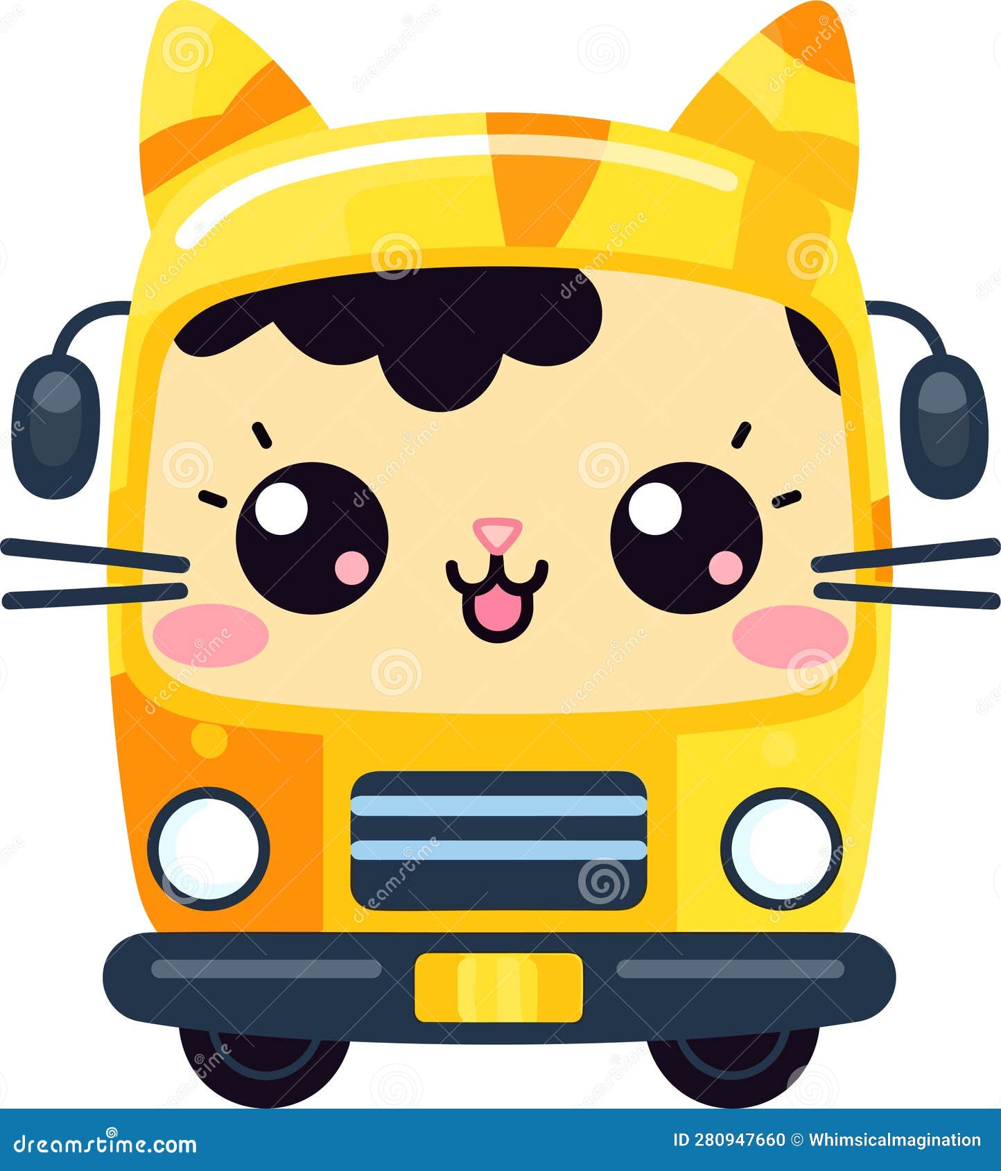 Cute Kawaii Cat School Bus Vector Illustration Back To School Concept ...