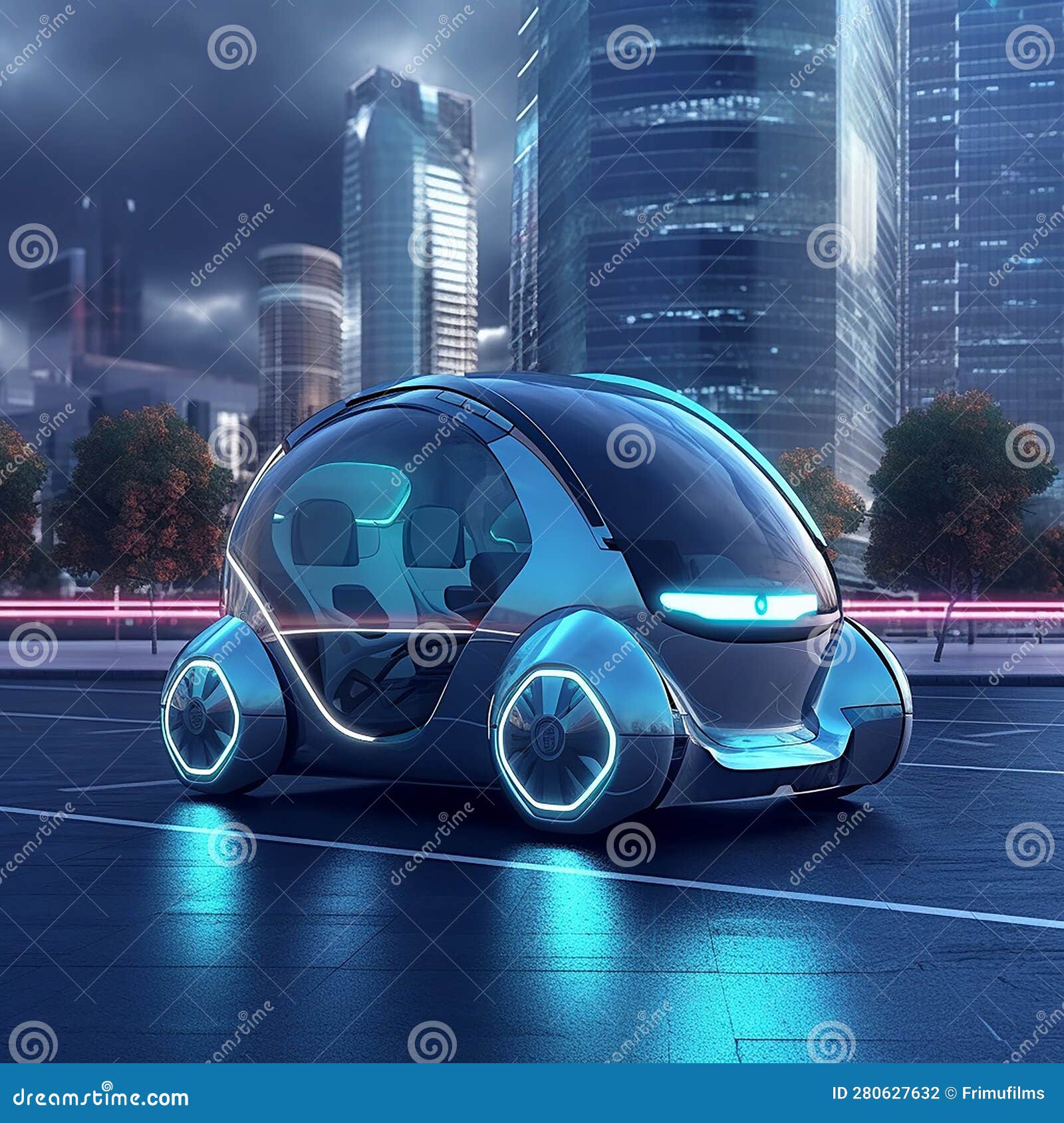 Generatieve Ai Autonome Futuristische Auto Met Gigantische Gebouwen ... Generatieve Ai Autonome Futuristische Auto Met Gigantische Gebouwen ...