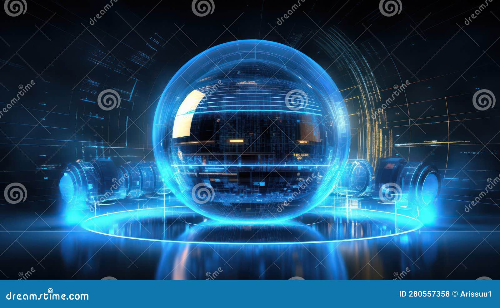 Generating AI Illustration Of A Digital Transparent Sphere On A ... Generating AI Illustration Of A Digital Transparent Sphere On A ...