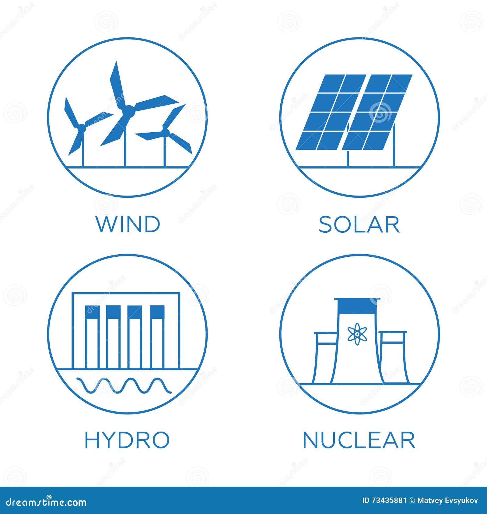 Generation Energy Types. Power Plant Icons Set Stock Illustration ...