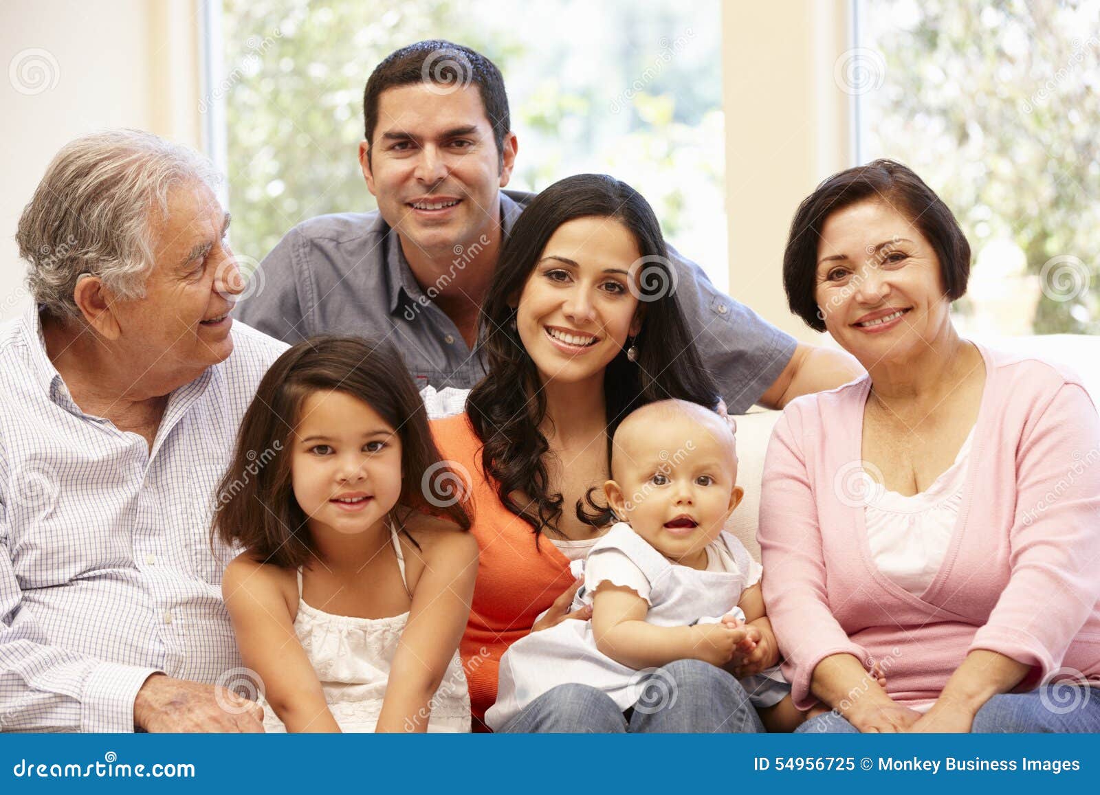 3 Generation Hispanic Family at Home Stock Image - Image of ...