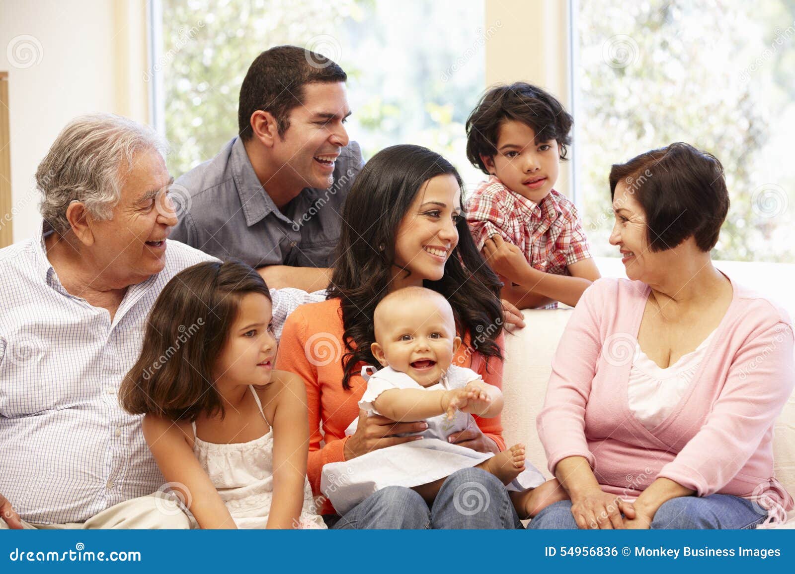 3 Generation Hispanic Family at Home Stock Photo - Image of laughing ...