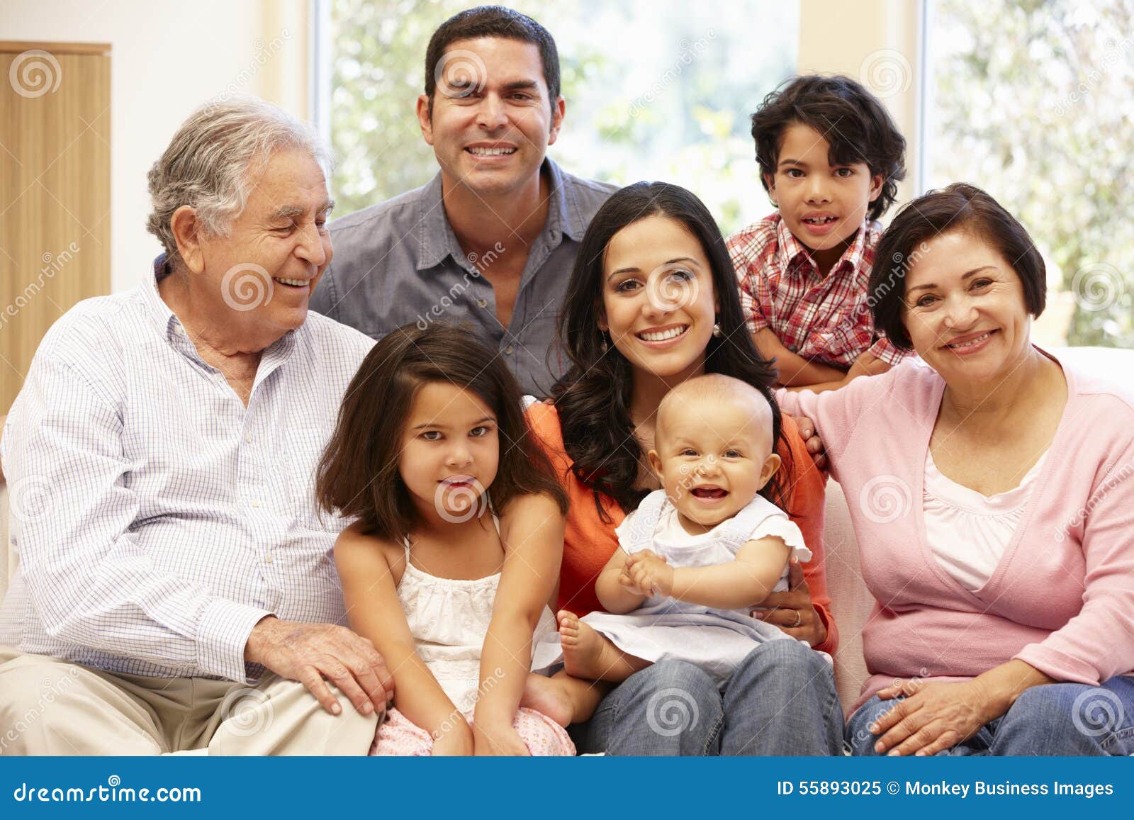3 Generation Hispanic Family at Home Stock Image - Image of ...