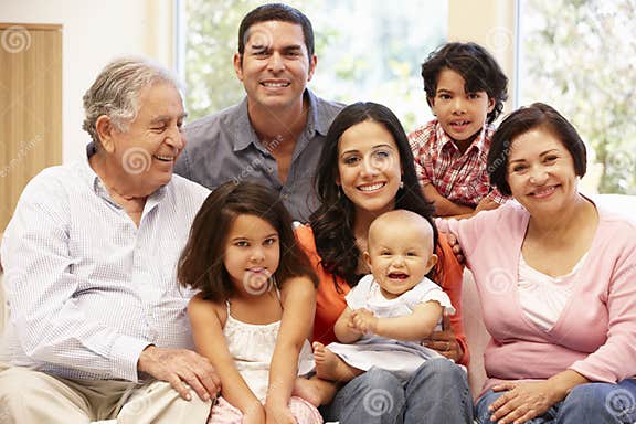 3 Generation Hispanic Family at Home Stock Image - Image of ...