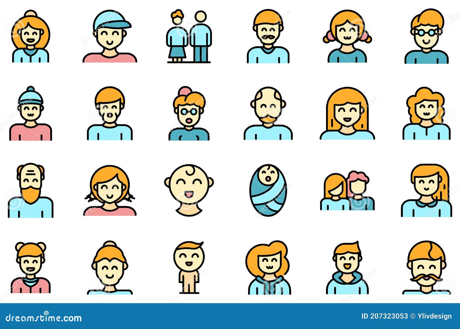 Generation Icons Set Vector Flat Stock Illustration - Illustration of ...