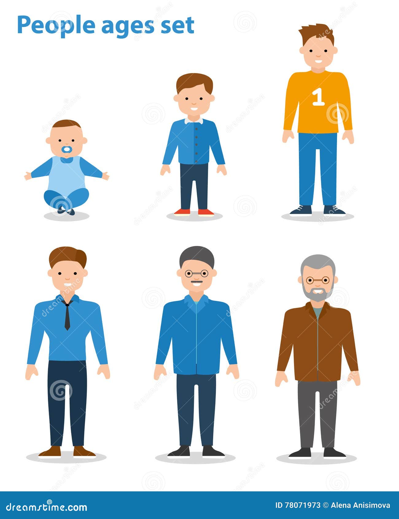 Generation Of Men From Young Infant To Old Senior Age Flat