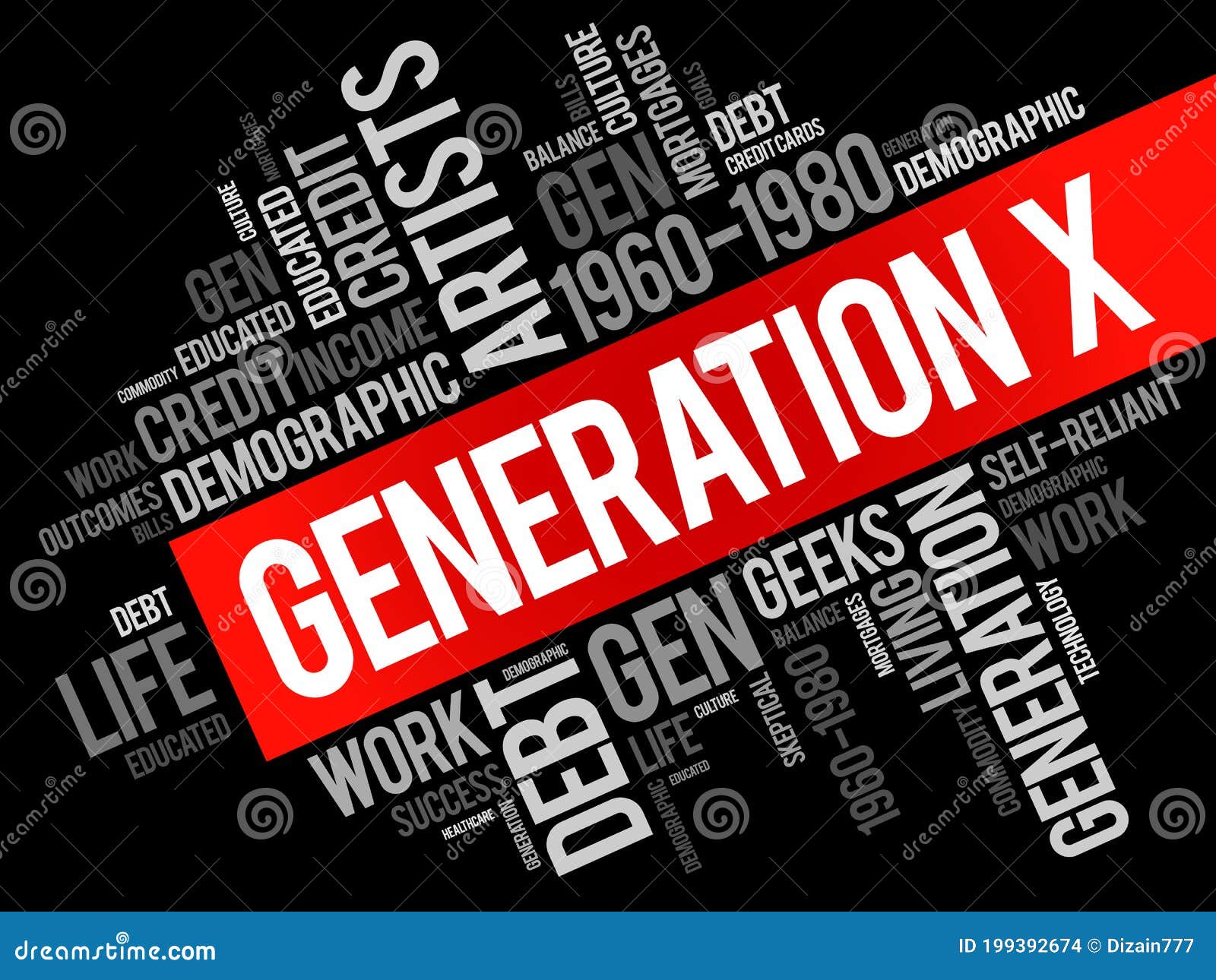 Generation X Word Cloud stock illustration. Illustration of bills ...