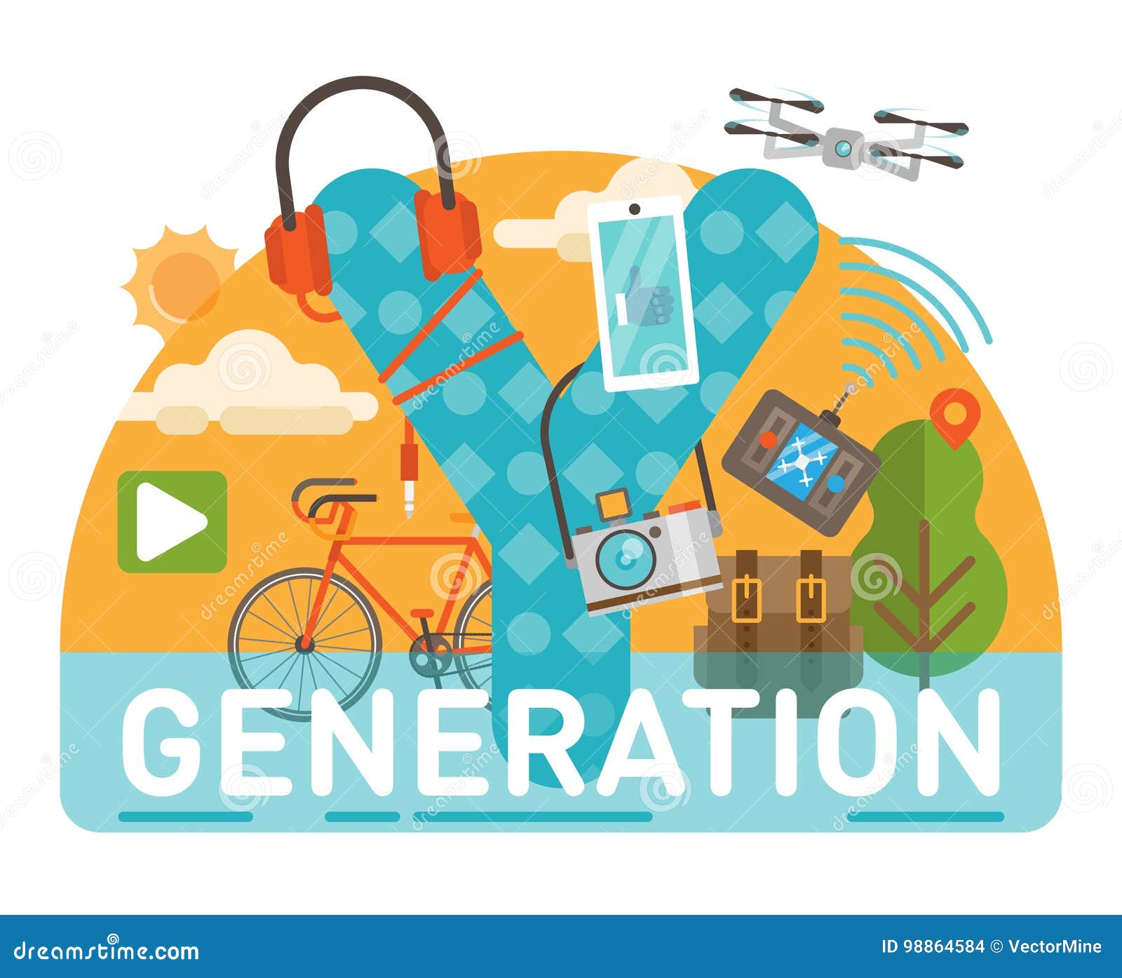 Generation Y stock vector. Illustration of flat, camera - 98864584