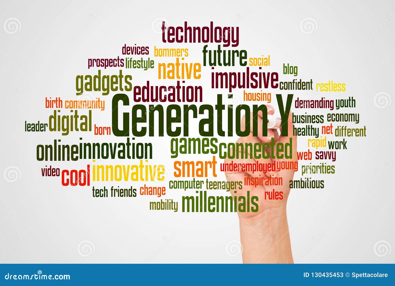Generation Y Word Cloud and Hand with Marker Concept Stock Illustration ...