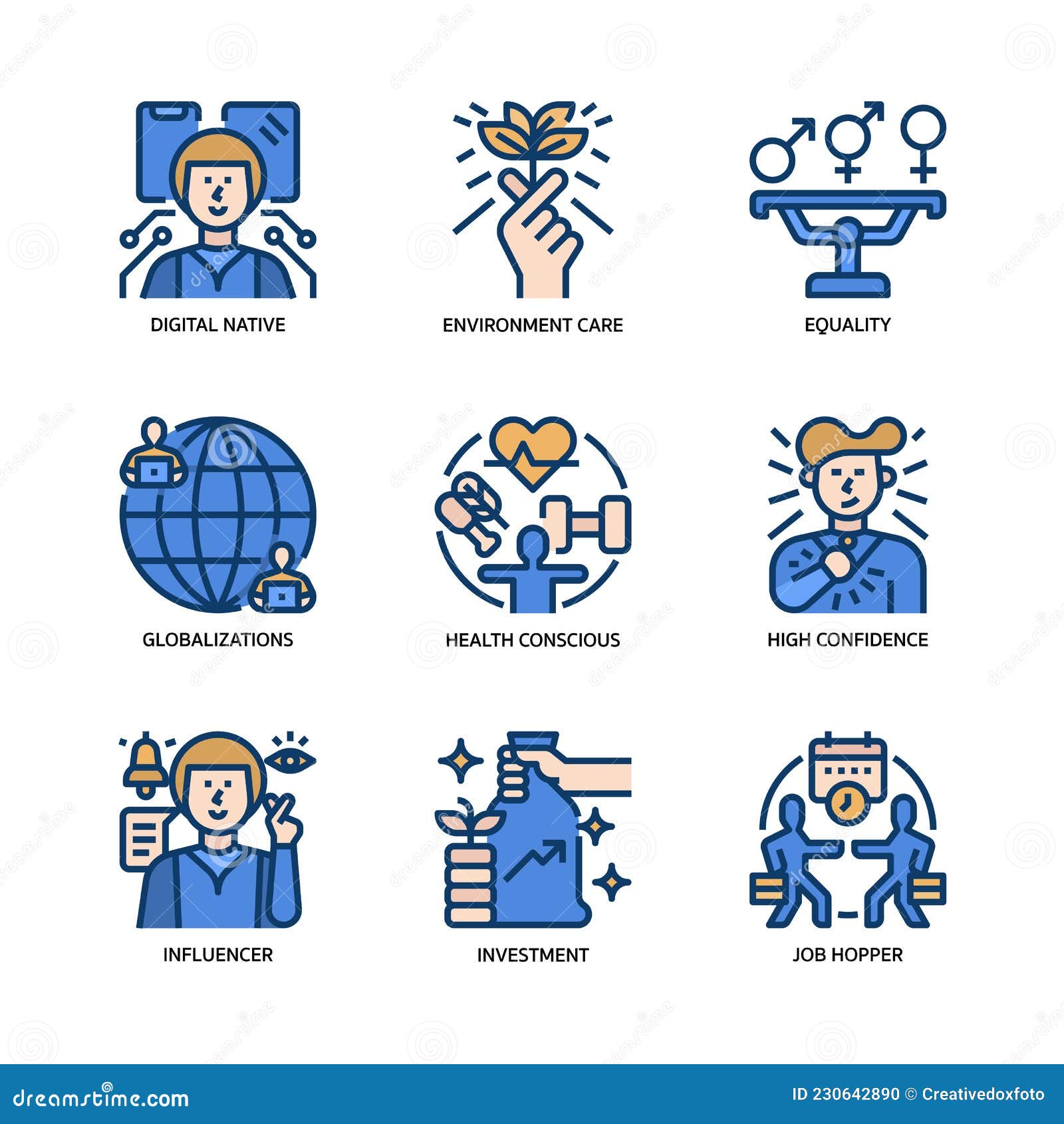 Generation Z Icons Set stock vector. Illustration of equality - 230642890