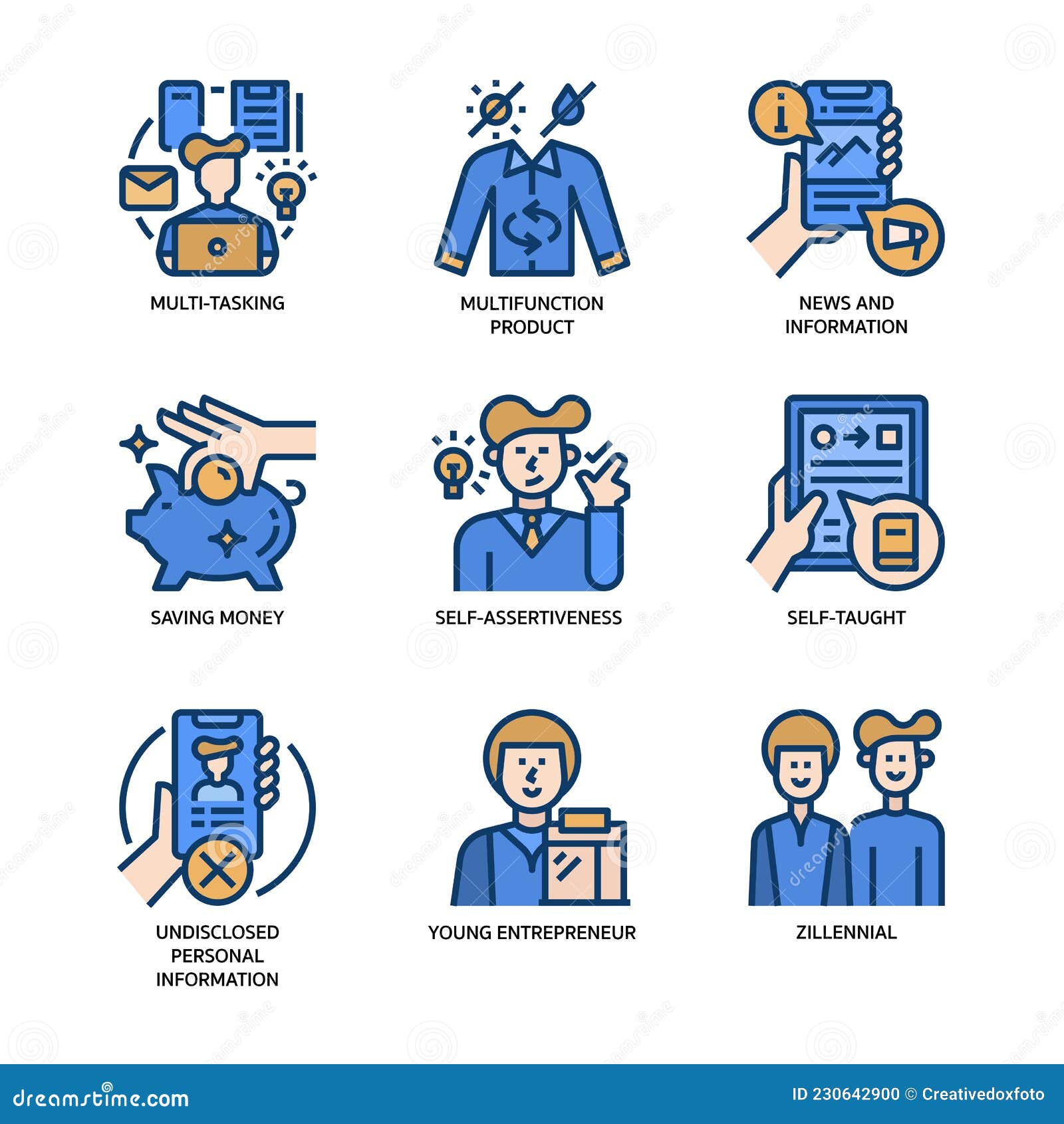 Generation Z Icons Set stock vector. Illustration of money - 230642900