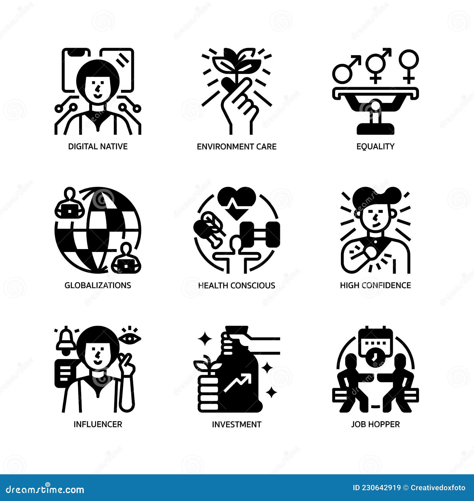 Generation Z Icons Set stock vector. Illustration of glyph - 230642919