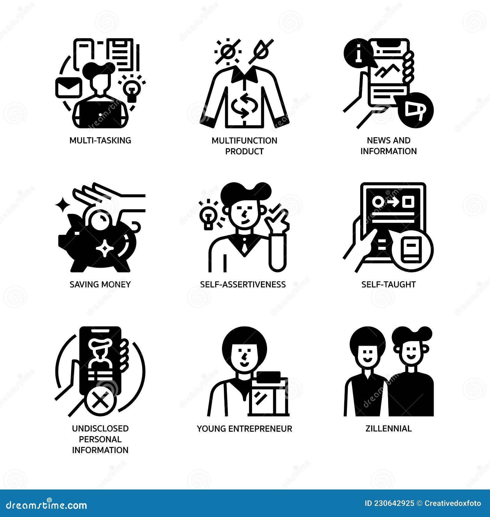 Generation Z Icons Set stock vector. Illustration of undisclosed ...