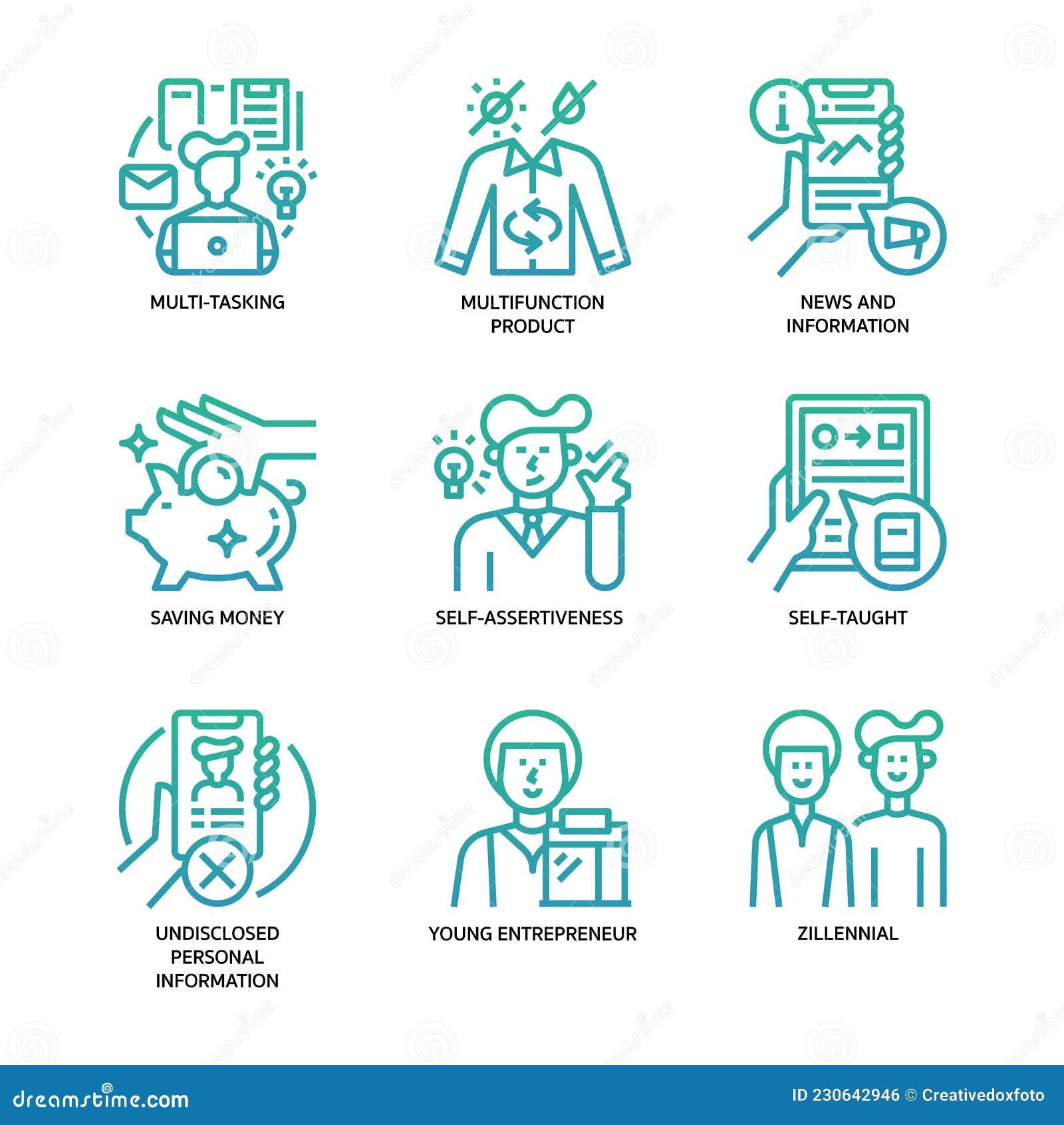 Generation Z Icons Set stock vector. Illustration of young - 230642946