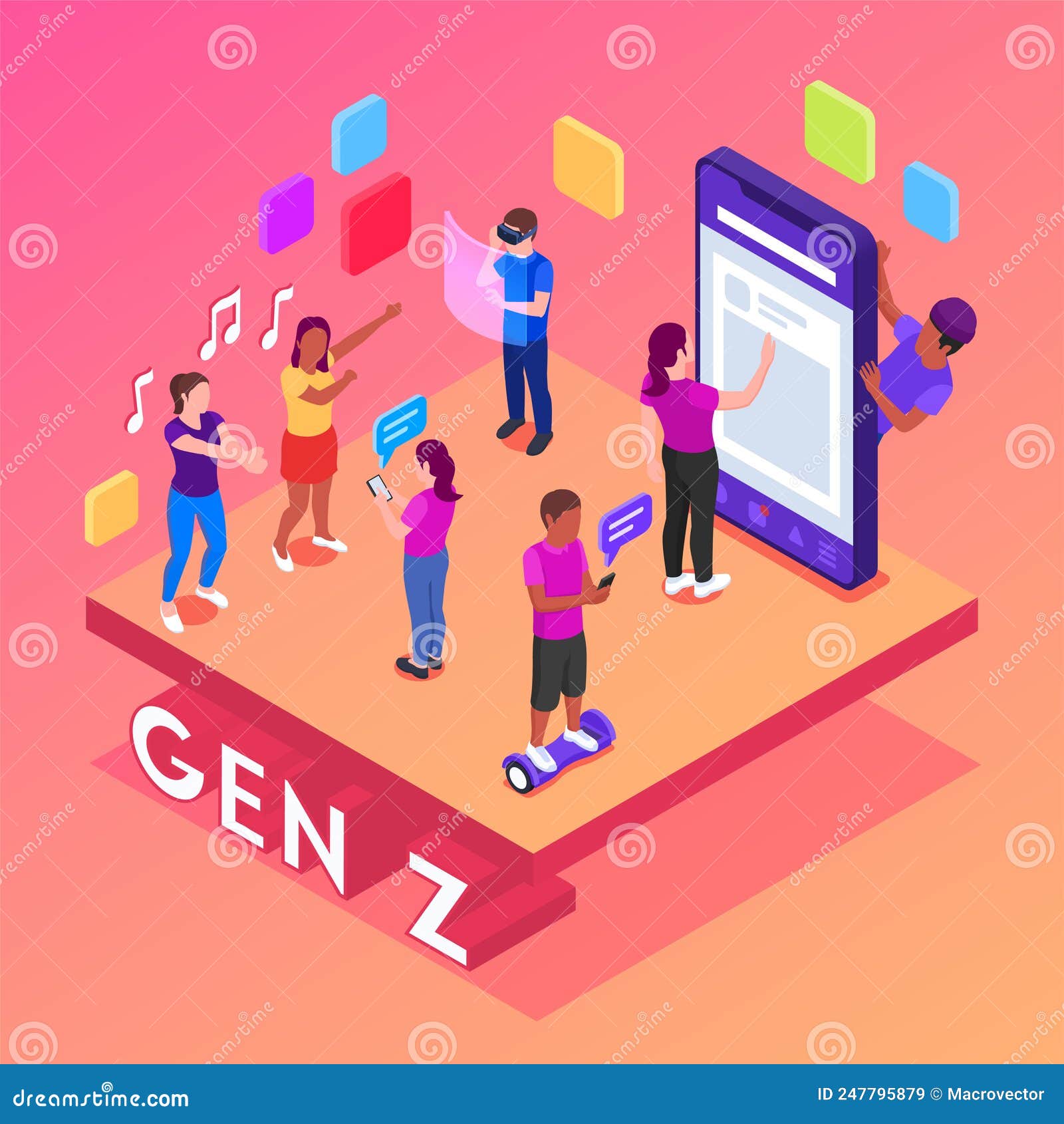Generation Z Isometric Concept Stock Vector - Illustration of device ...