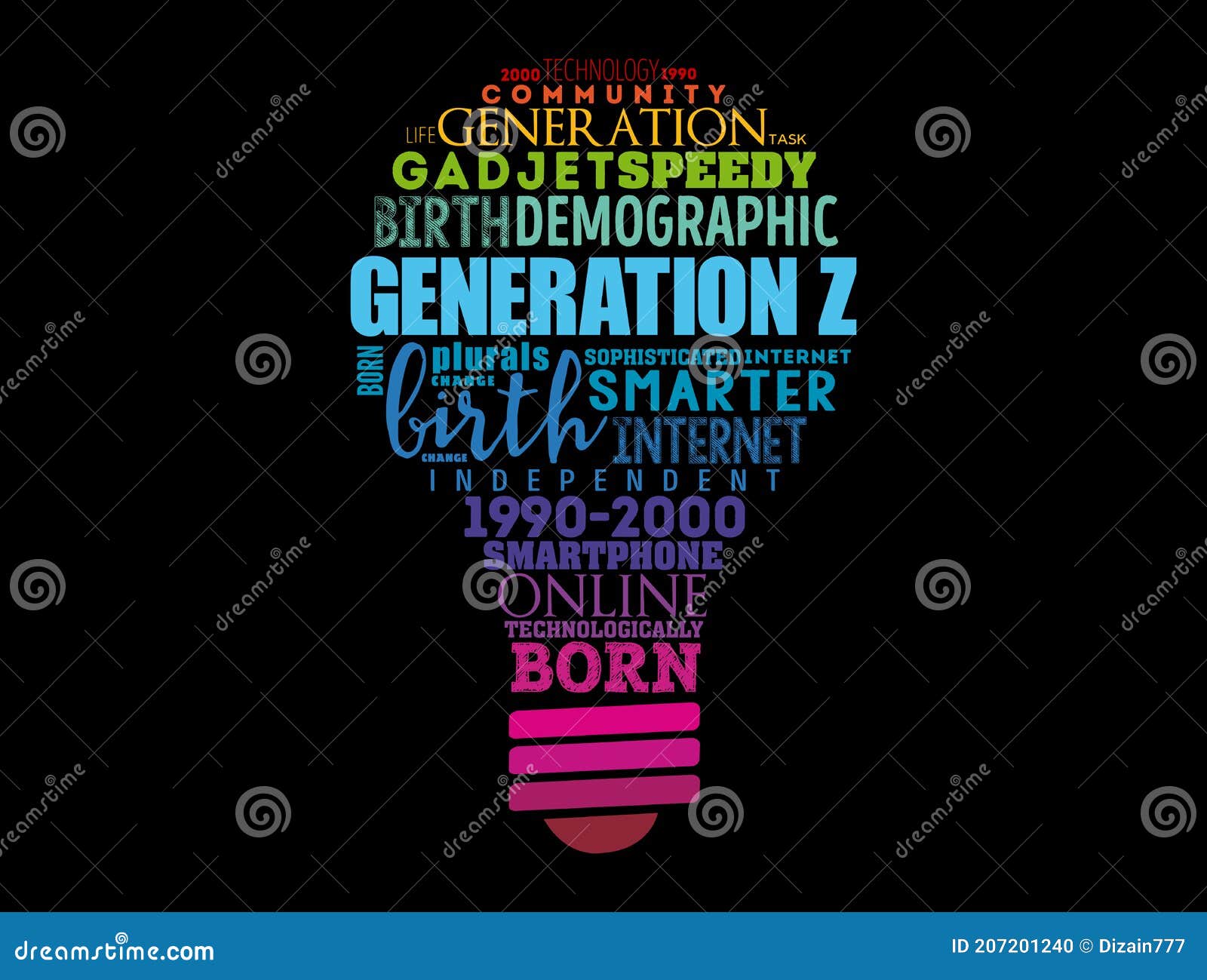 Generation Z Light Bulb Word Cloud Collage, Concept Background Stock ...