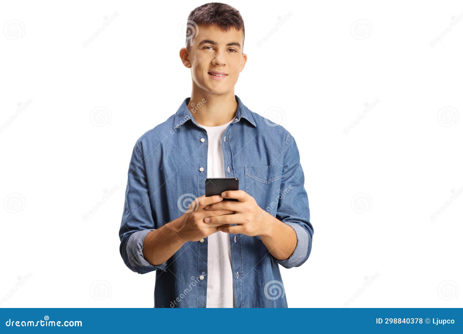 Generation Z Teenager Using a Smartphone Stock Photo - Image of shirt ...