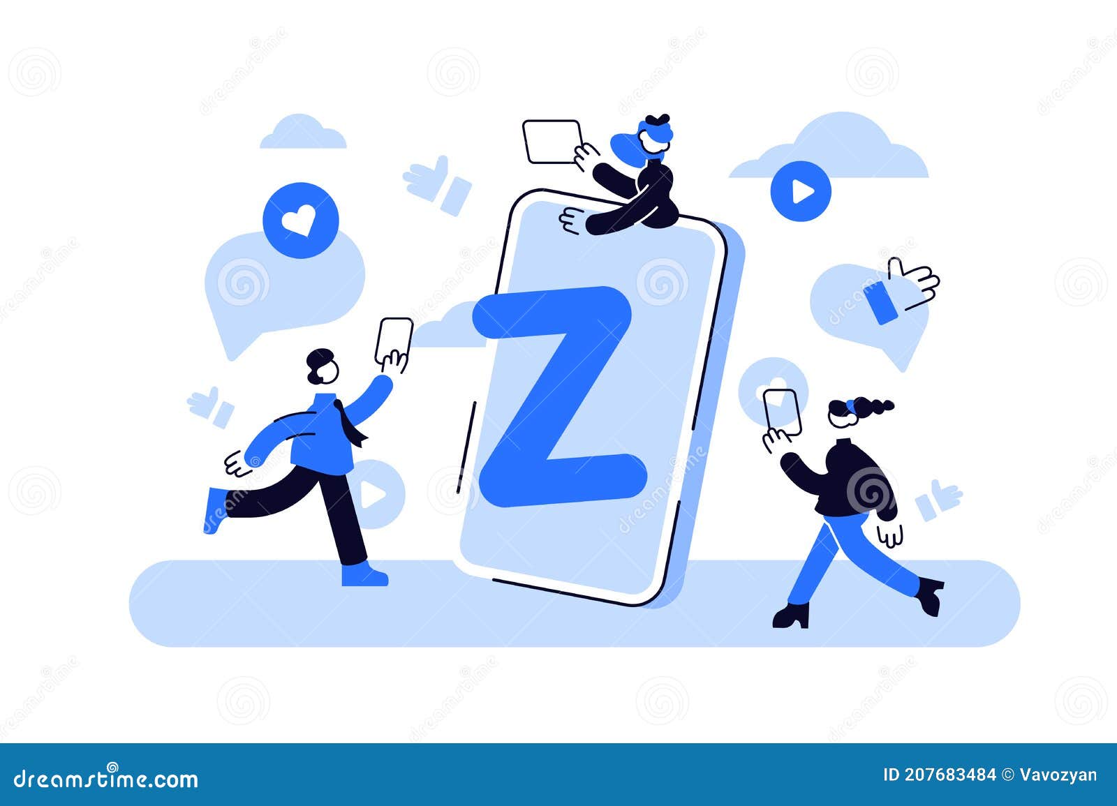 Generation Z Vector Illustration. Flat Virtual Tiny Stock Illustration ...