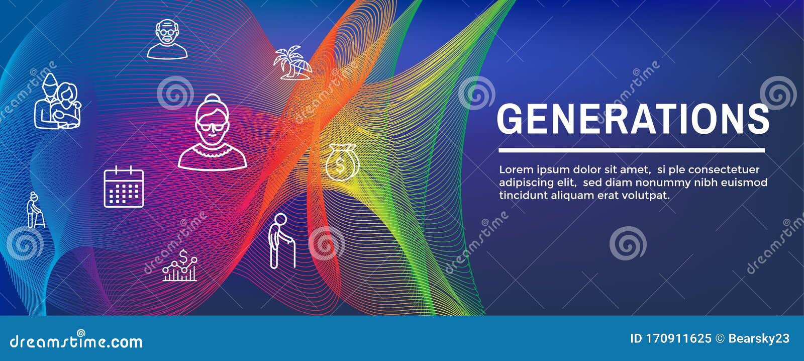 Generations And Aging Web Header Banner And Icon Set Vector ...