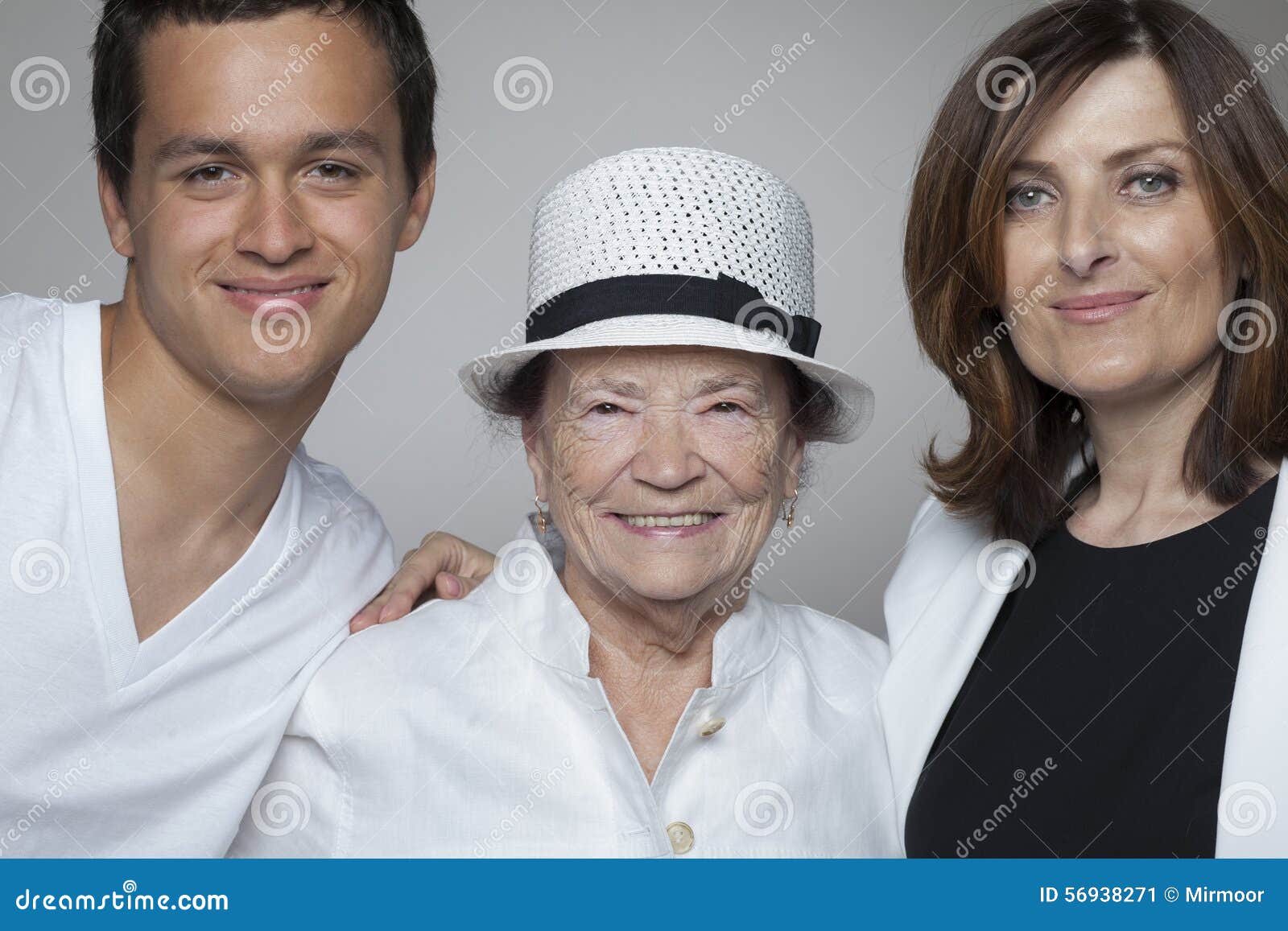 3 Generations Family in White Cloths. Stock Image - Image of adult ...
