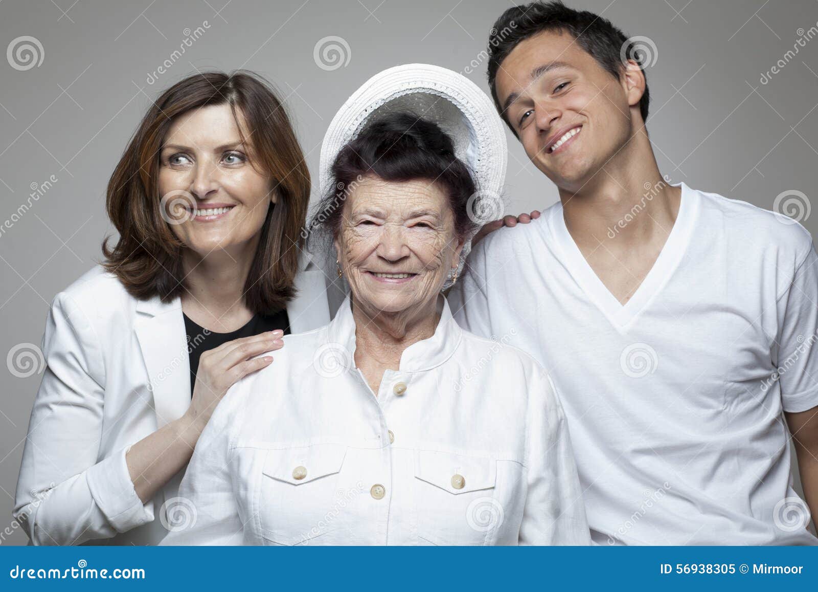 3 Generations Family in White Cloths. Stock Image - Image of ...