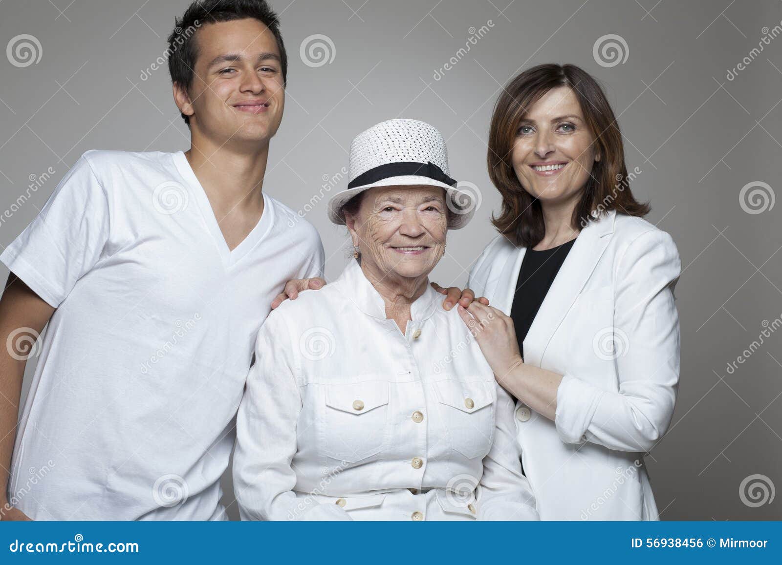 3 Generations Family in White Cloths. Stock Photo - Image of gray ...