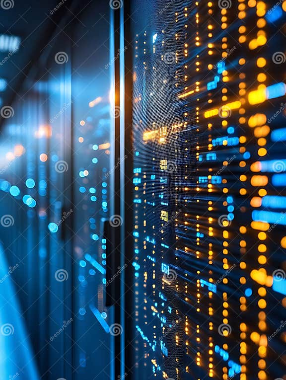 Generative AI Abstract Digital Data Transmission in Modern Server Room Technology Concept ...