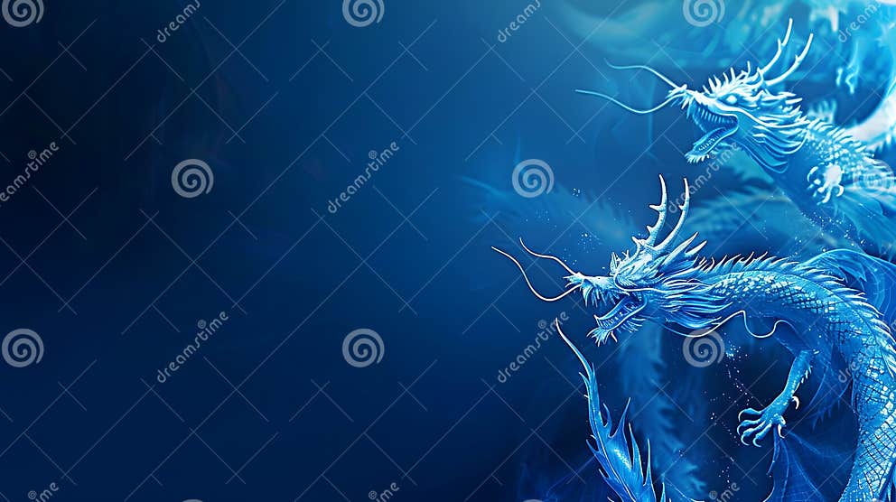 Generative AI Abstract Flying Dragons on a Dark Blue Background ...