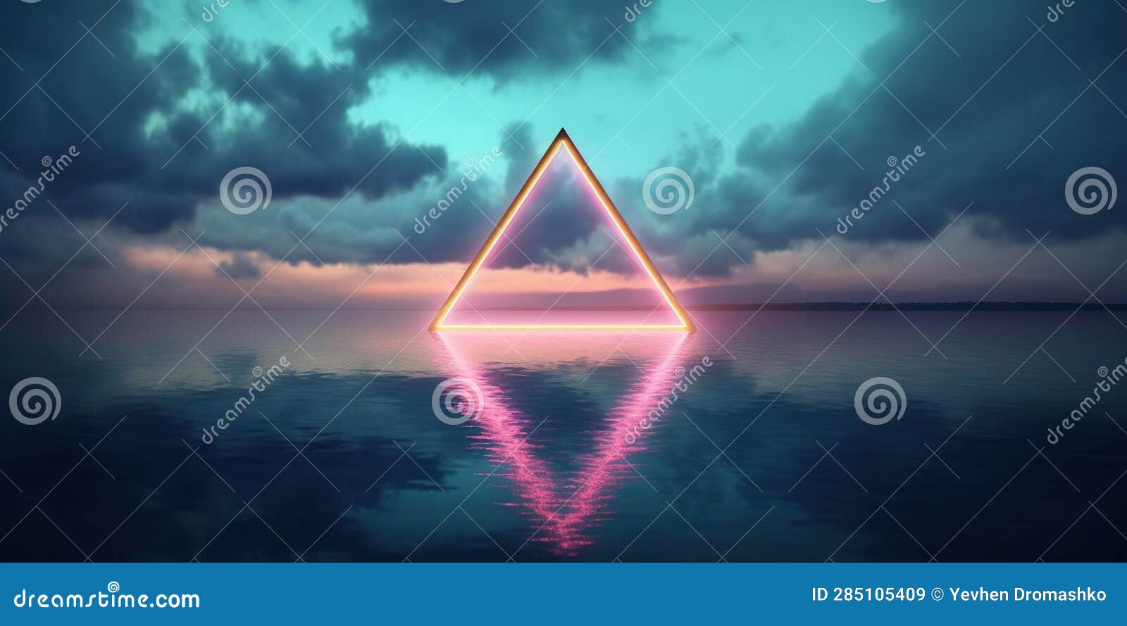 Generative AI, Abstract Geometric Background, Clouds, Sea and Glowing ...