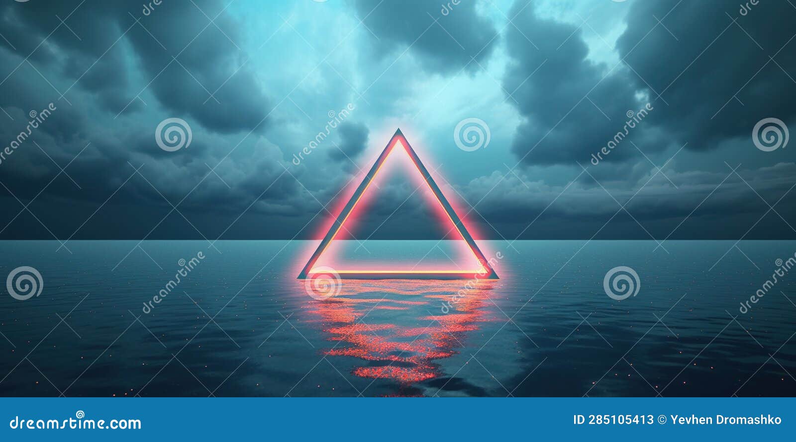 Generative AI, Abstract Geometric Background, Clouds, Sea and Glowing ...