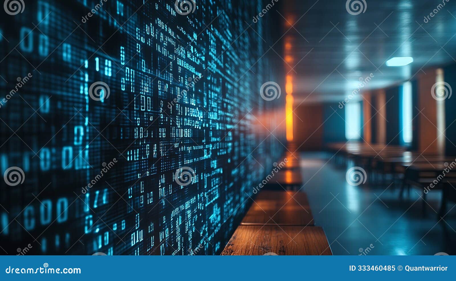 Generative AI Abstract Virtual Binary Code Sketch on Empty Classroom ...